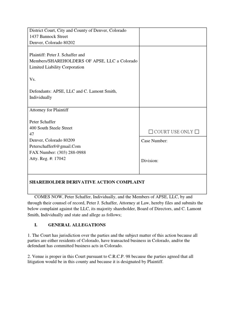 Apse Shareholder Derivative Action Complaint | PDF | Limited Liability ...