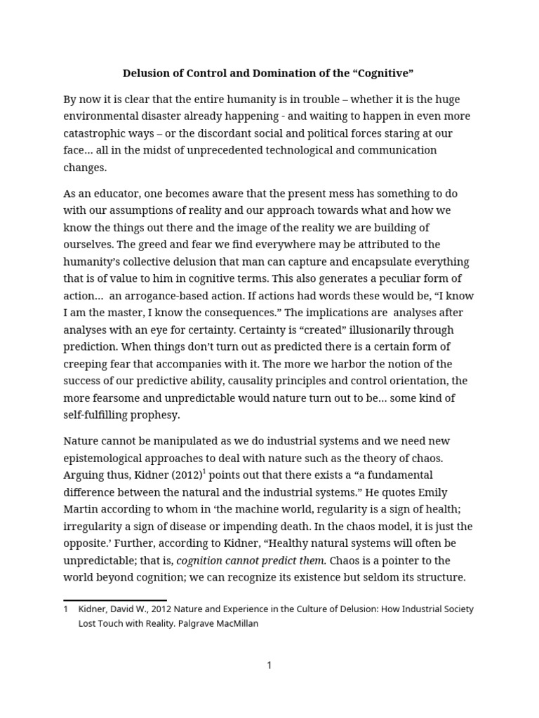 Delusion of Control in Human Cognition | PDF | Sri Aurobindo | Psychology