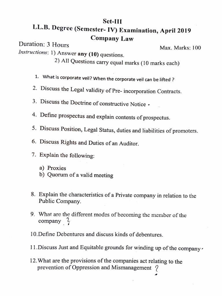 LL.B. Deg. Sem-IV Company Law | PDF