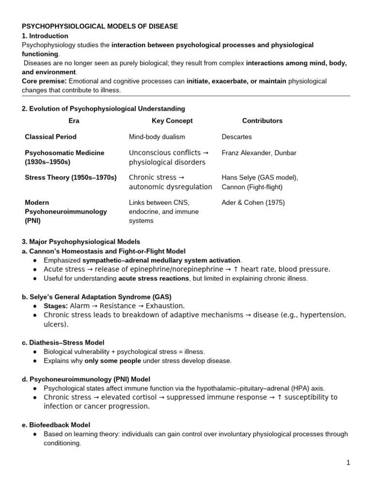 Psychophysiological Disease Models Explained | PDF | Stress (Biology ...