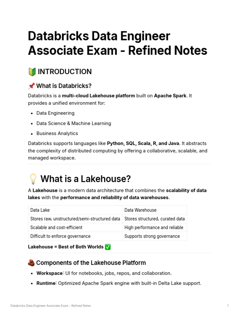 Databricks Data Engineer Associate Exam - Reference | PDF | Databases | Apache Spark