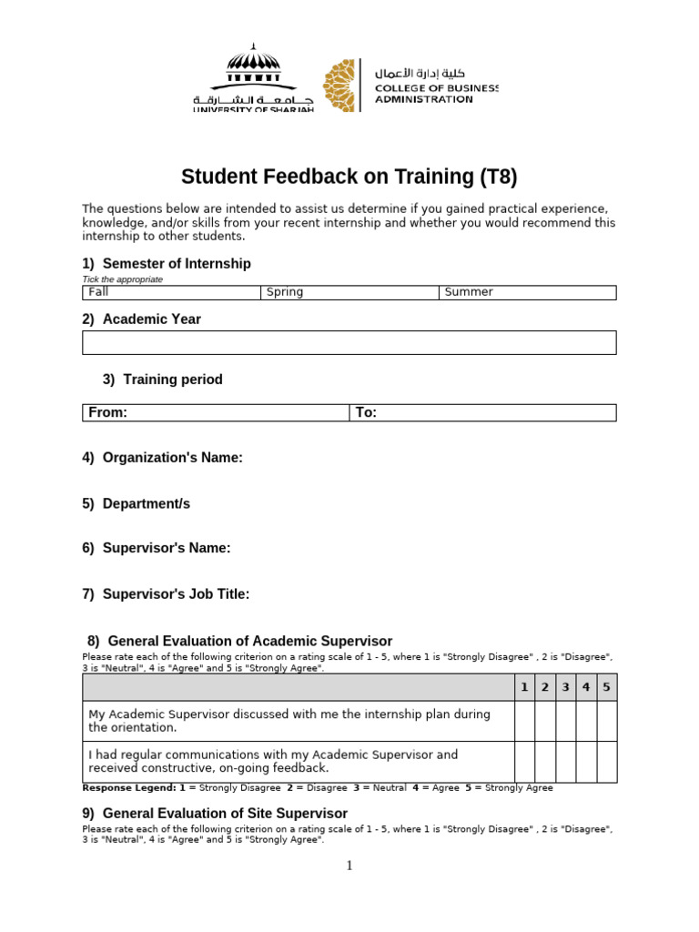 T8-Student Feedback On The Overall Internship | PDF | Internship | Job ...