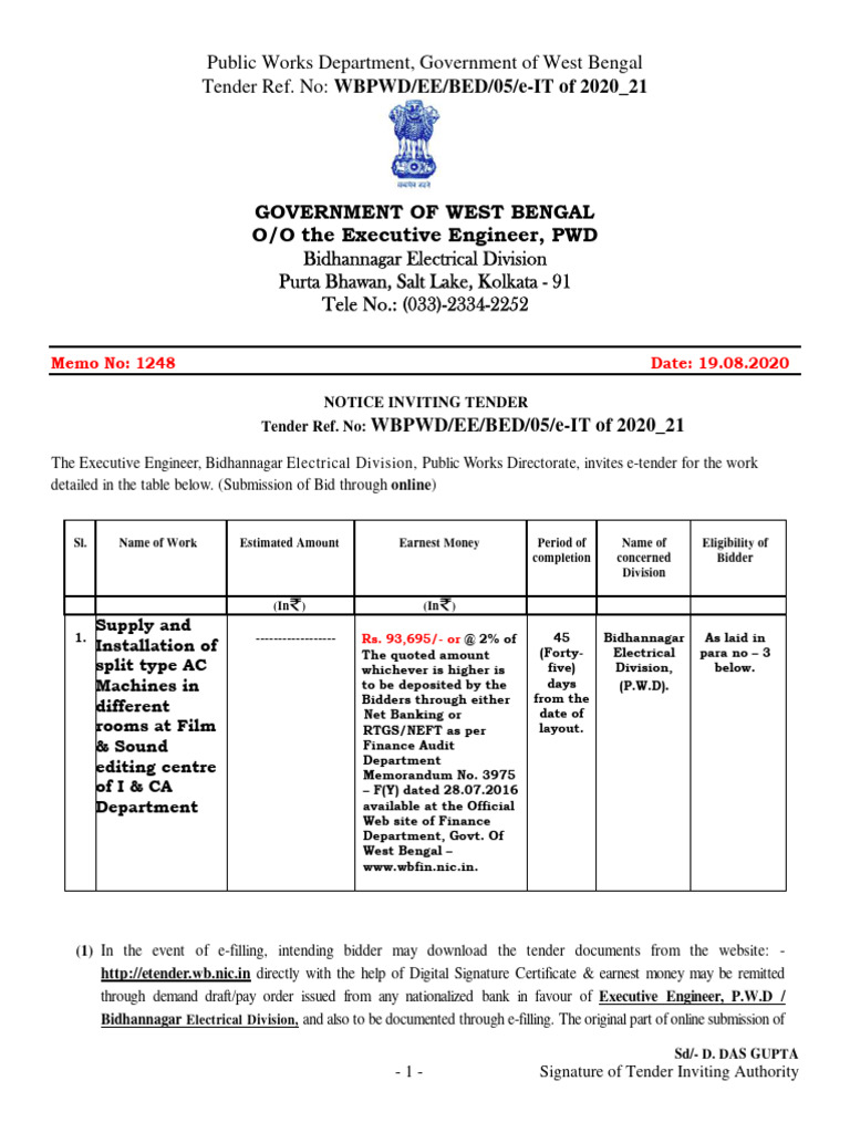 PWD Tender | PDF | Fee | Addendum