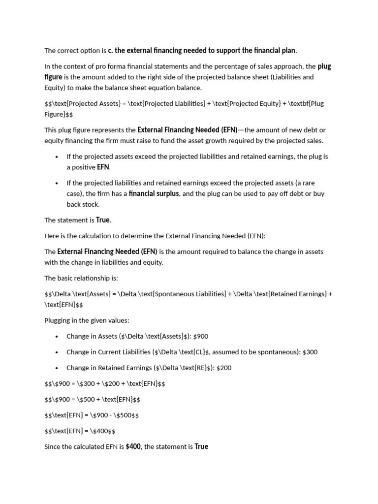 C. The External Financing Needed To Support The Financial Plan Plug | PDF