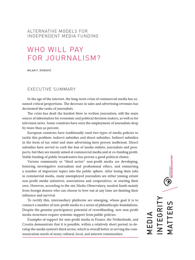 Alternative Models For Media Funding - Who Will Pay For Journalism-2 ...