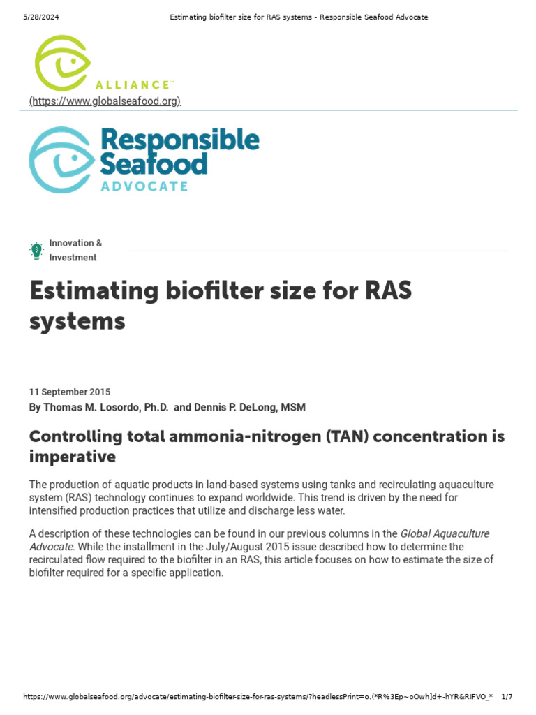 Biofilter Sizing for RAS Systems | PDF | Nitrogen | Water
