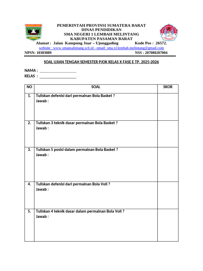 Soal Mid Pjok 2025 | PDF