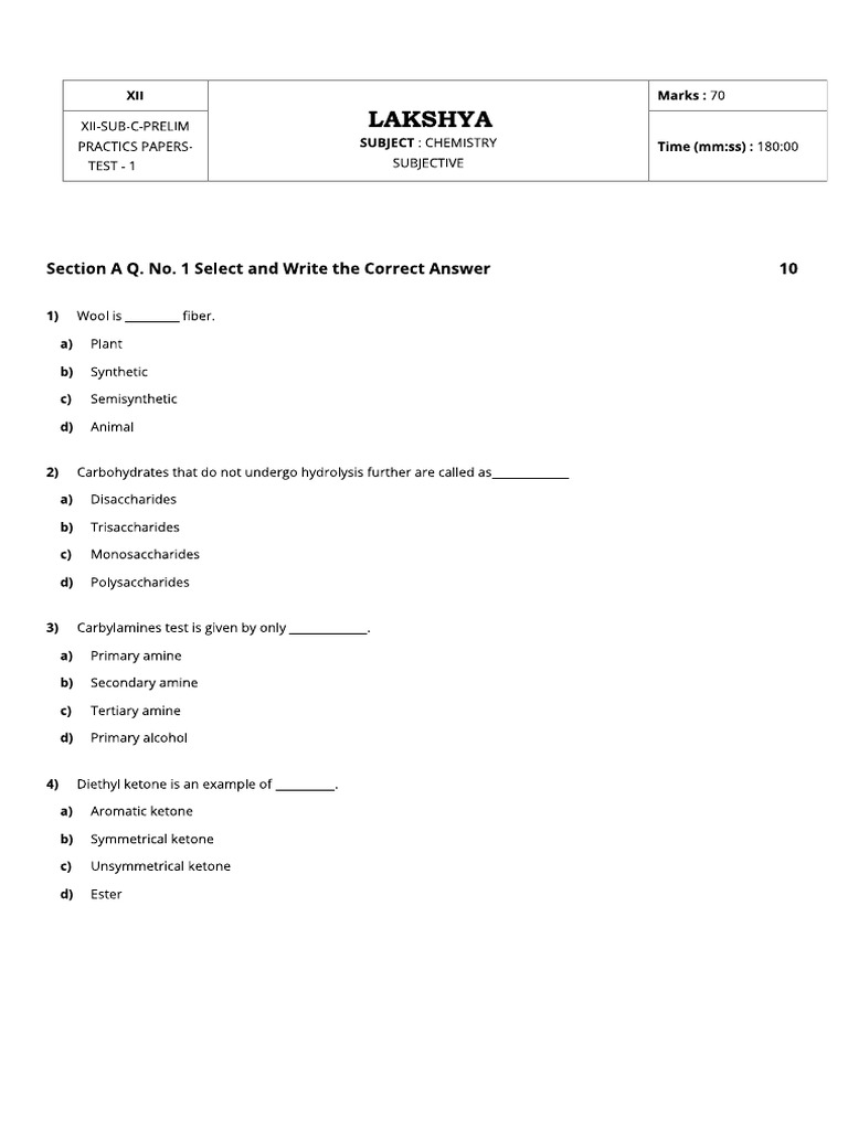 Xii Sub C Prelim Practics Papers Test 1 | PDF