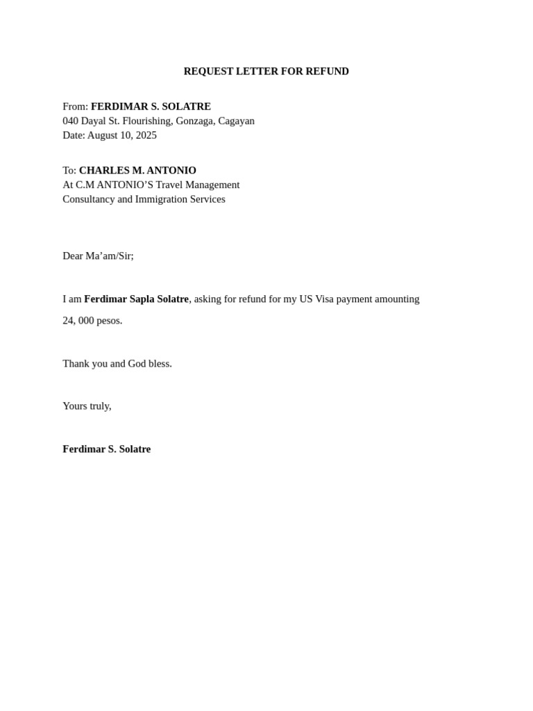 Request Letter For Refund | PDF