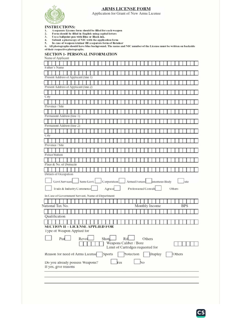 Sindh Arms License Form | PDF