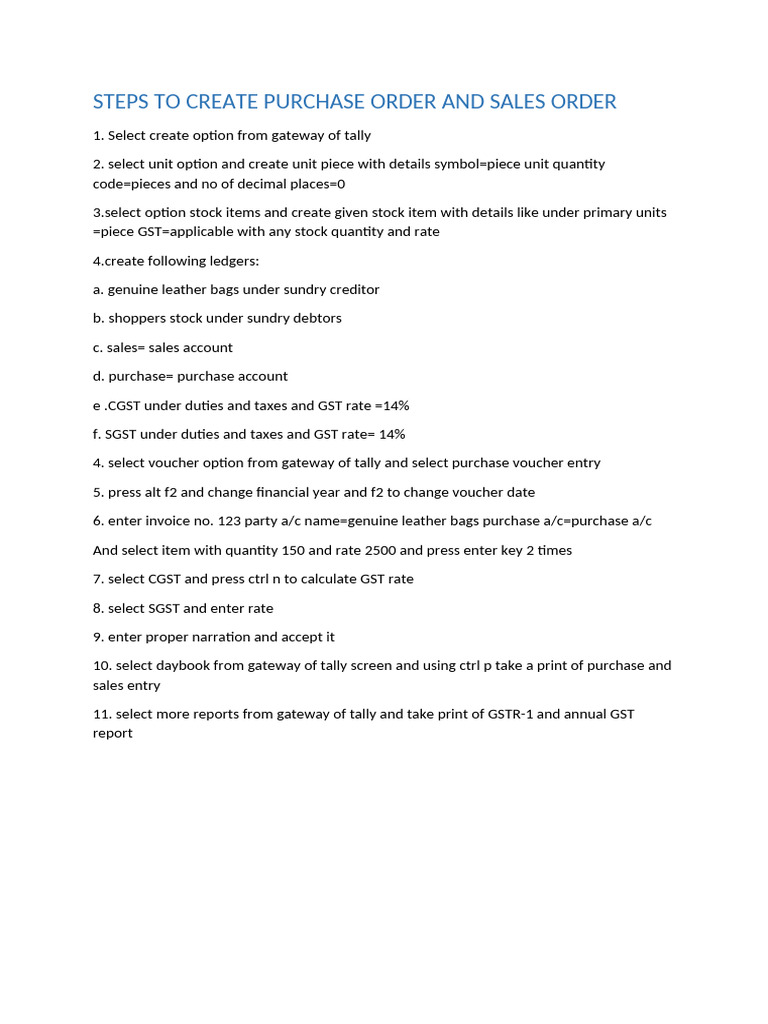 Steps To Create Purchase Order and Sales Order | PDF