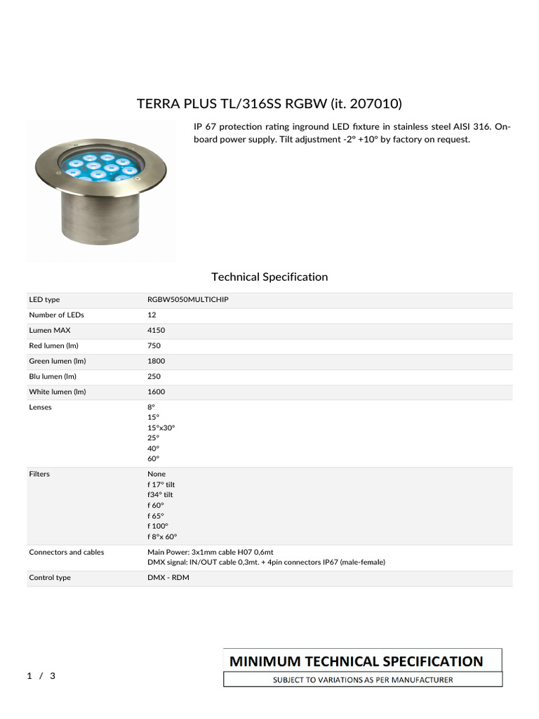Inground RGBW LED Fixture Specifications | PDF