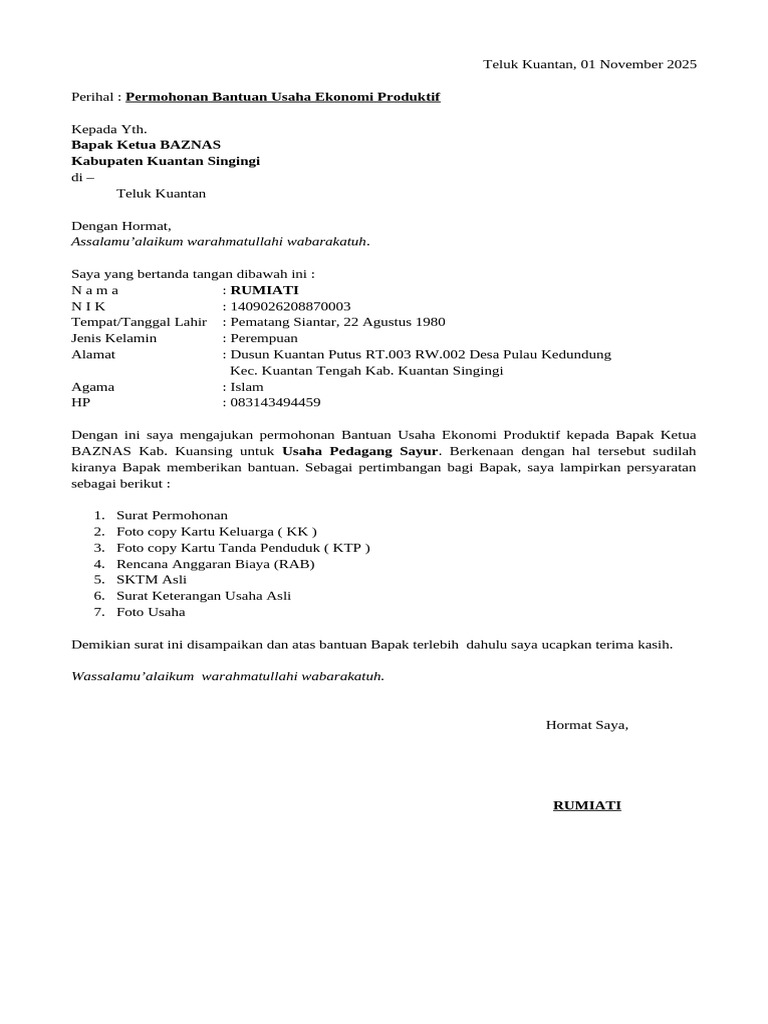 Surat Permohonan Pernyataan Dan Rab Ukm | PDF