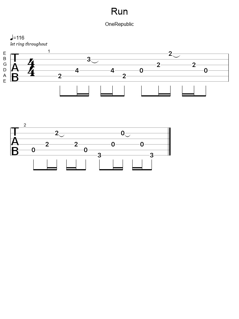 Onerepublic 116: E B G D A E | PDF