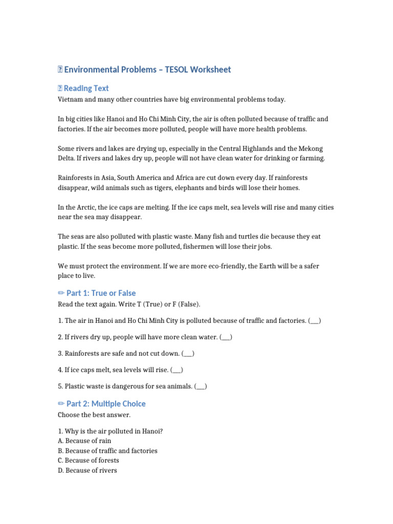 Environmental Issues in Vietnam Worksheet | PDF | Hanoi | Water Pollution