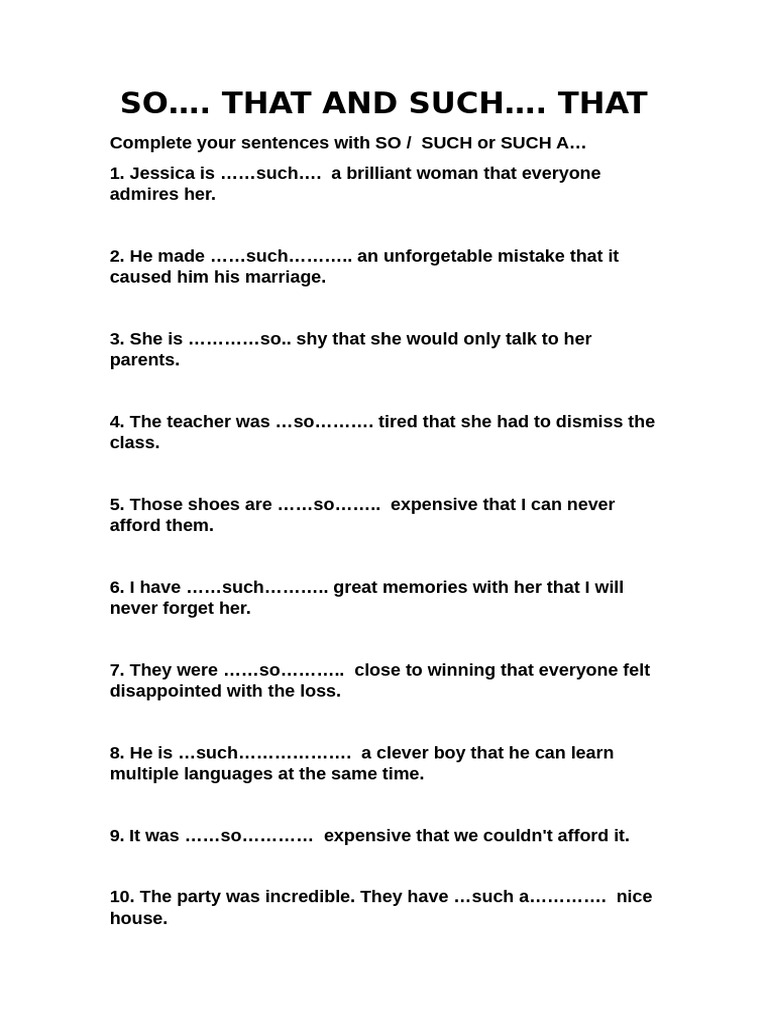 Mastering SO and SUCH in Sentences | PDF