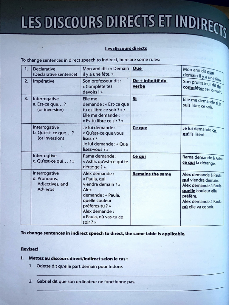 Discours Direct et Indirect : Guide Pratique | PDF | Unités sémantiques ...