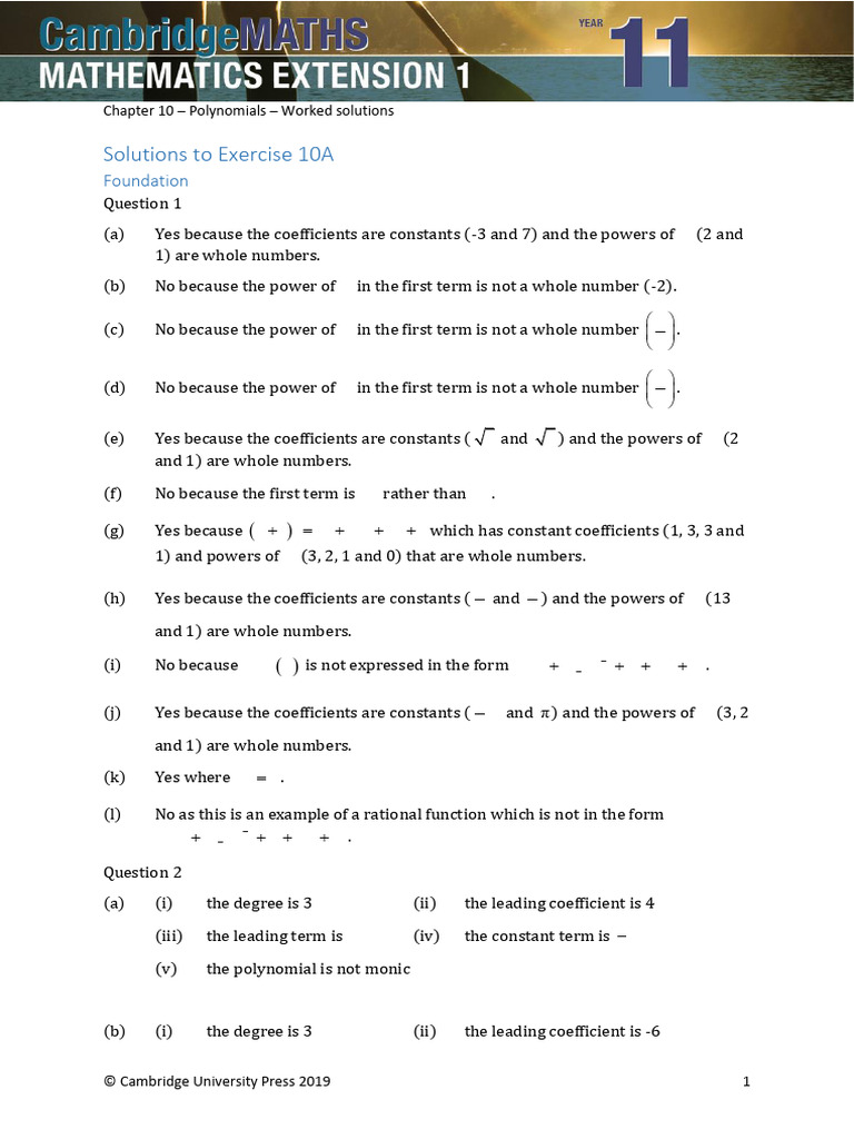 11X1 Ch10 Worked Solutions | PDF | Factorization | Algebra
