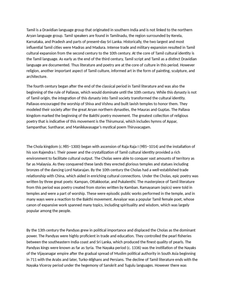 Evolution of Tamil Language and Culture | PDF | Tamil Literature ...
