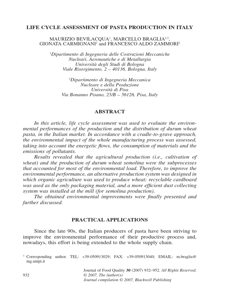 Journal of Food Quality - 2007 - Bevilacqua - Life Cycle Assessment of ...