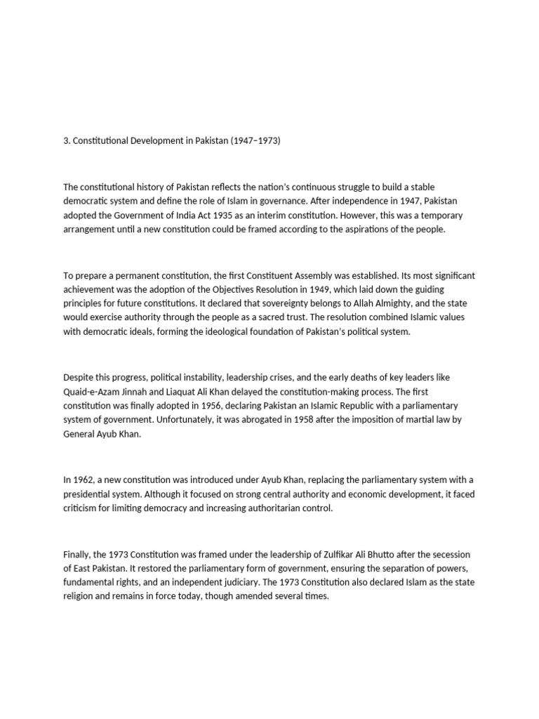 Pakistan's Constitutional Evolution (1947-1973) | PDF