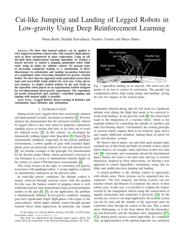 Cat-Like Jumping and Landing of Legged Robots in | PDF | Robotics | Force