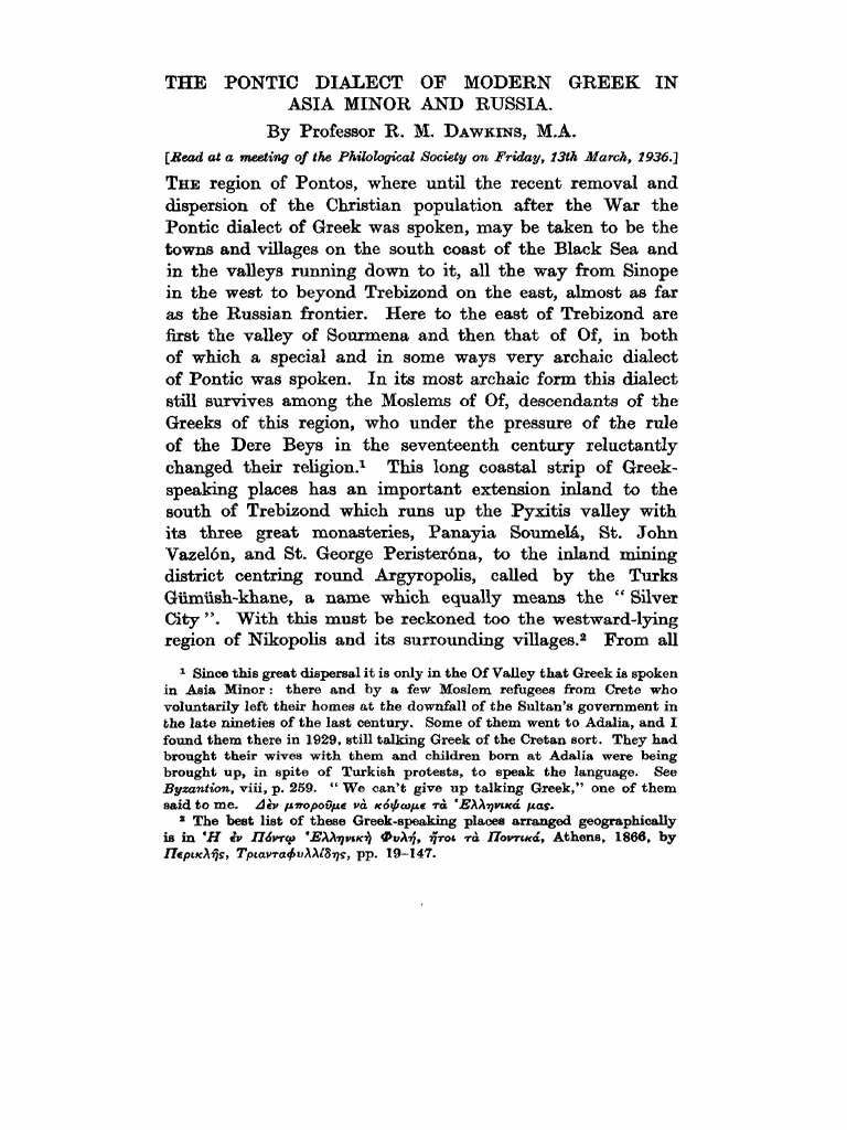 Dawkins 1936 - Pontic Greek | PDF | Grammatical Gender | Syntactic ...