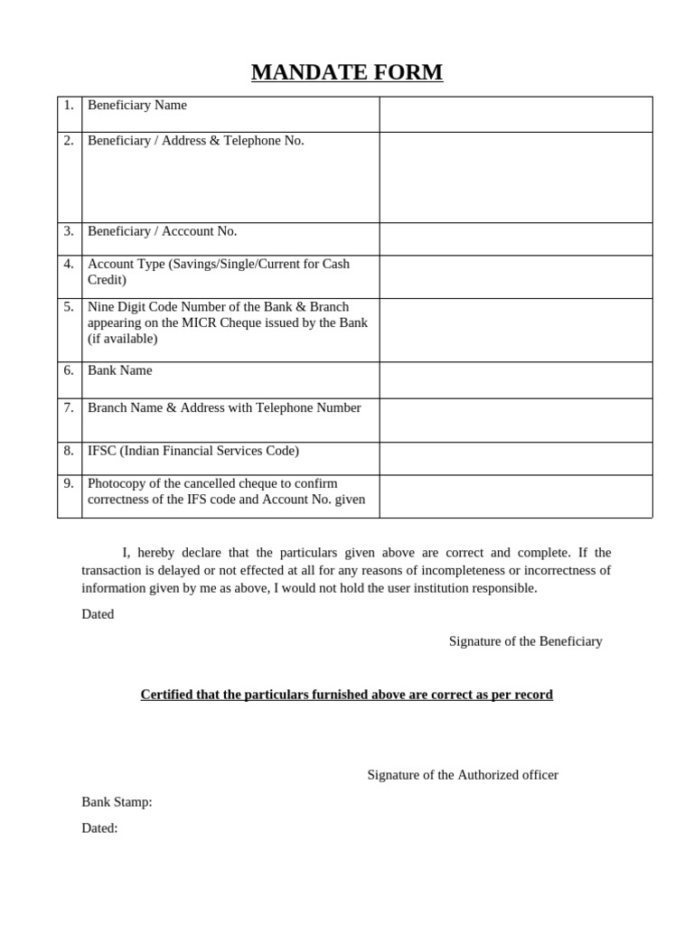 Blank Mandate Form | PDF
