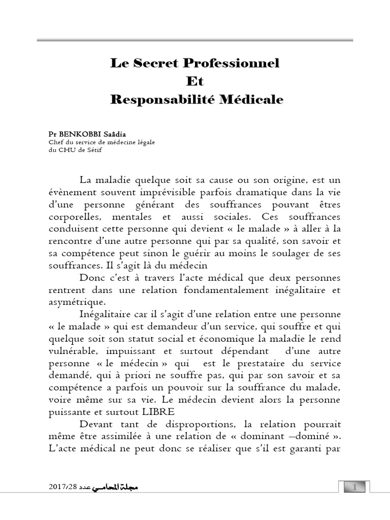 Secret médical et responsabilité éthique | PDF | Consentement éclairé ...
