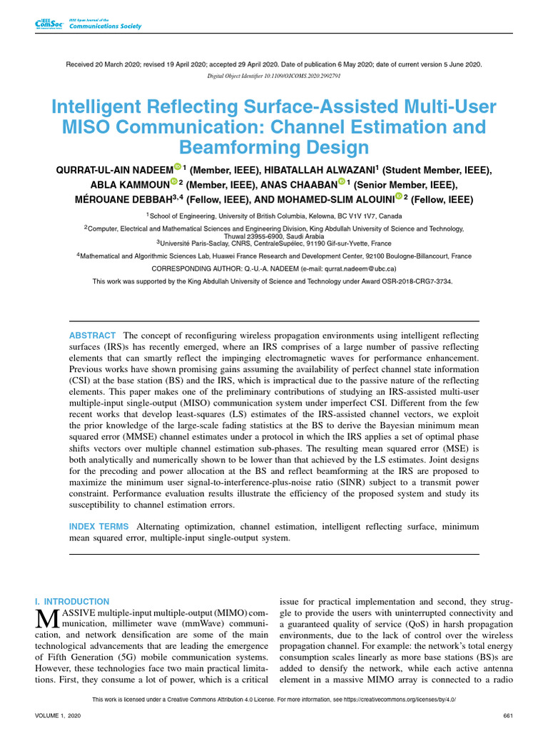 Intelligent Reflecting Surface-Assisted Multi-User MISO Communication Channel Estimation and ...