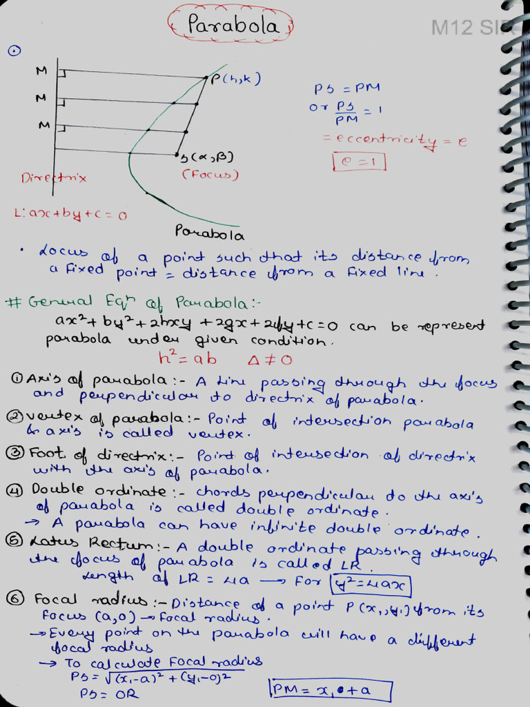 Parabola Notes and Equations PDF | PDF | Elementary Geometry ...