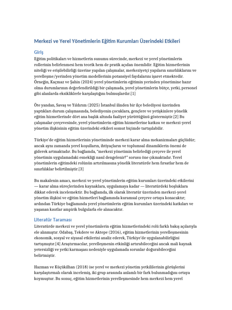 Merkezi Yerel Yonetim Egitim Makalesi Giris Literatur | PDF