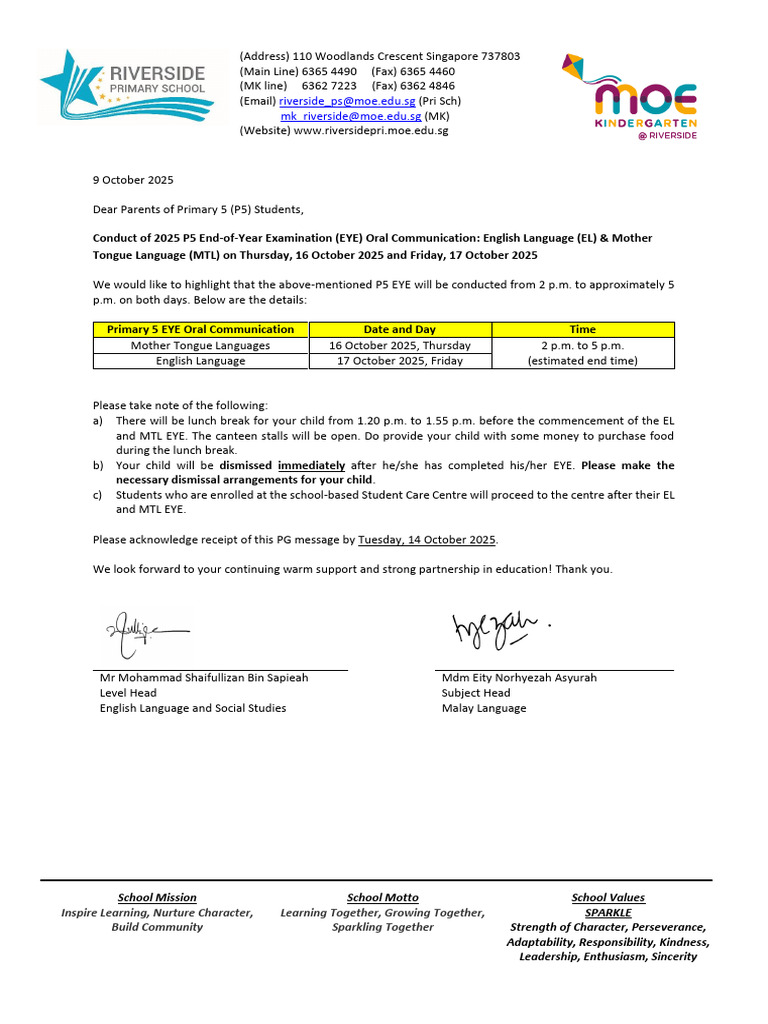 2025 EYE Oral P5 - Letter To Parents PG | PDF | Communication | Learning