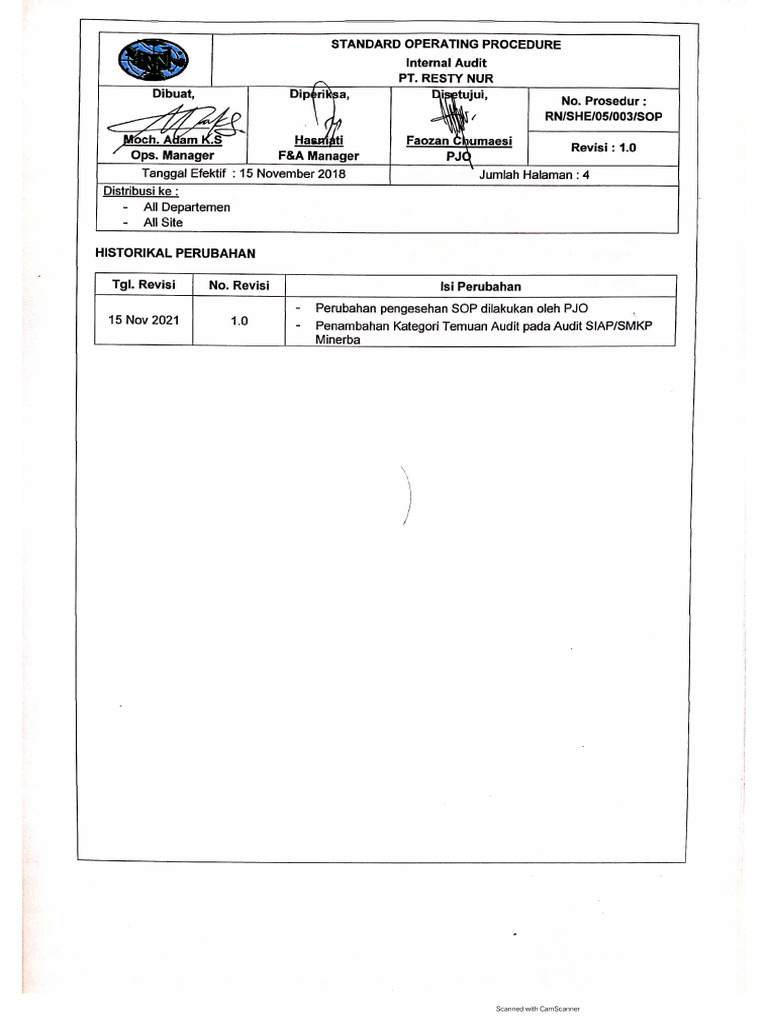SOP Internal Audit | PDF