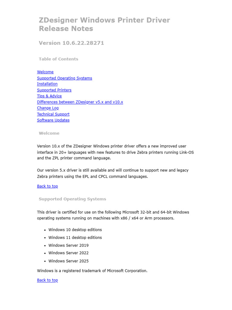 ZDesigner Windows Driver v10 Release Notes | PDF | Microsoft Windows ...