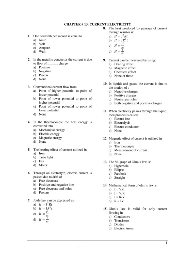 MCQ - Current Electricity | PDF