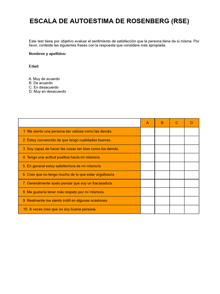 Test de Autoestima de Rosenberg | PDF