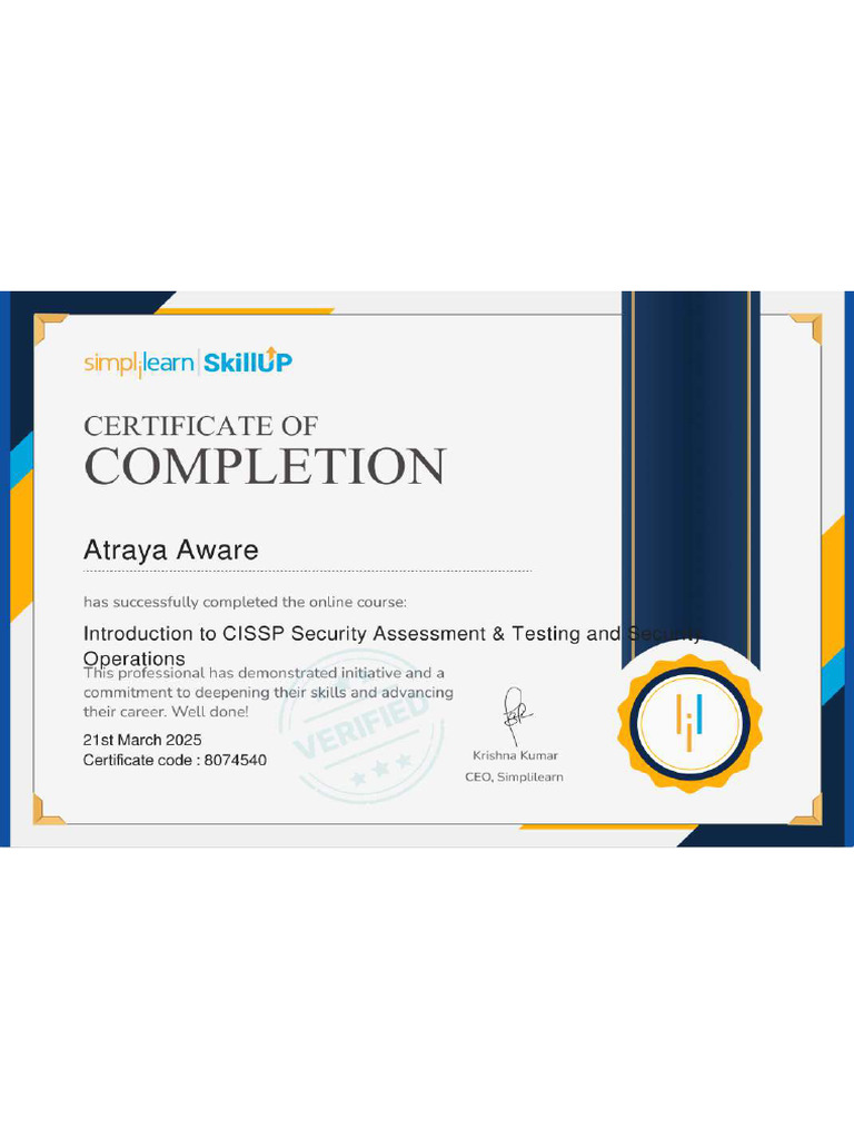 Atraya Aware CISSP Certificate | PDF