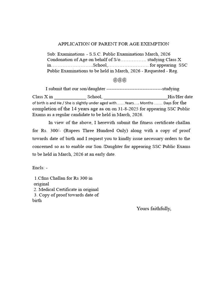 Application of Parent For Age Exemption | PDF