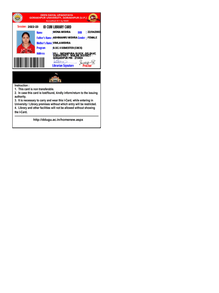Student Digital ID Card - DDUGU | PDF