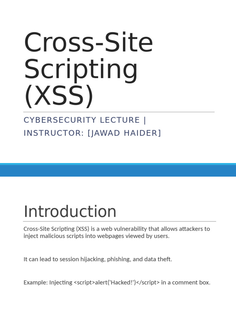 Cross Site Scripting XSS Lecture | PDF | World Wide Web | Internet & Web
