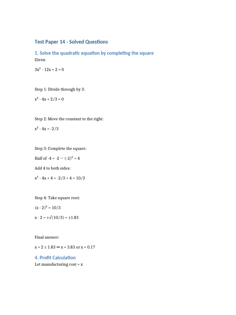 Test Paper 14 Solutions | PDF