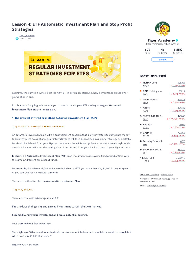 Lesson 4 - ETF Automatic Investment Plan.. | PDF