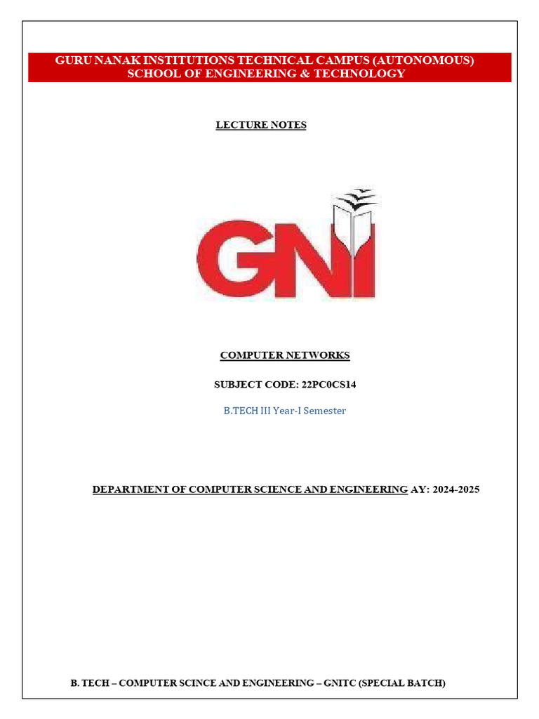 Computer Networks Lecture Notes CSE | PDF | Computer Network | Osi Model