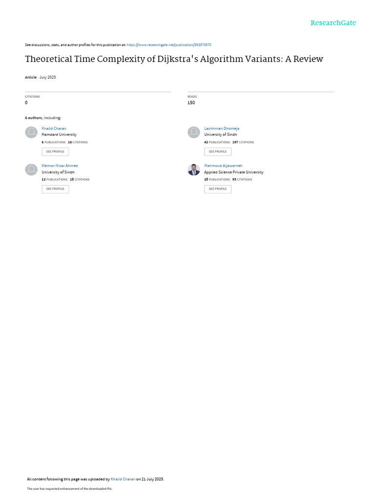 Theoretical Time Complexity of Dijkstra's Algorithm Variants: A Review | PDF | Algorithms And ...