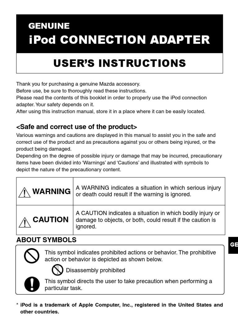 Mazda Ipod Link User Manual | PDF | I Pod | Electromagnetic Interference