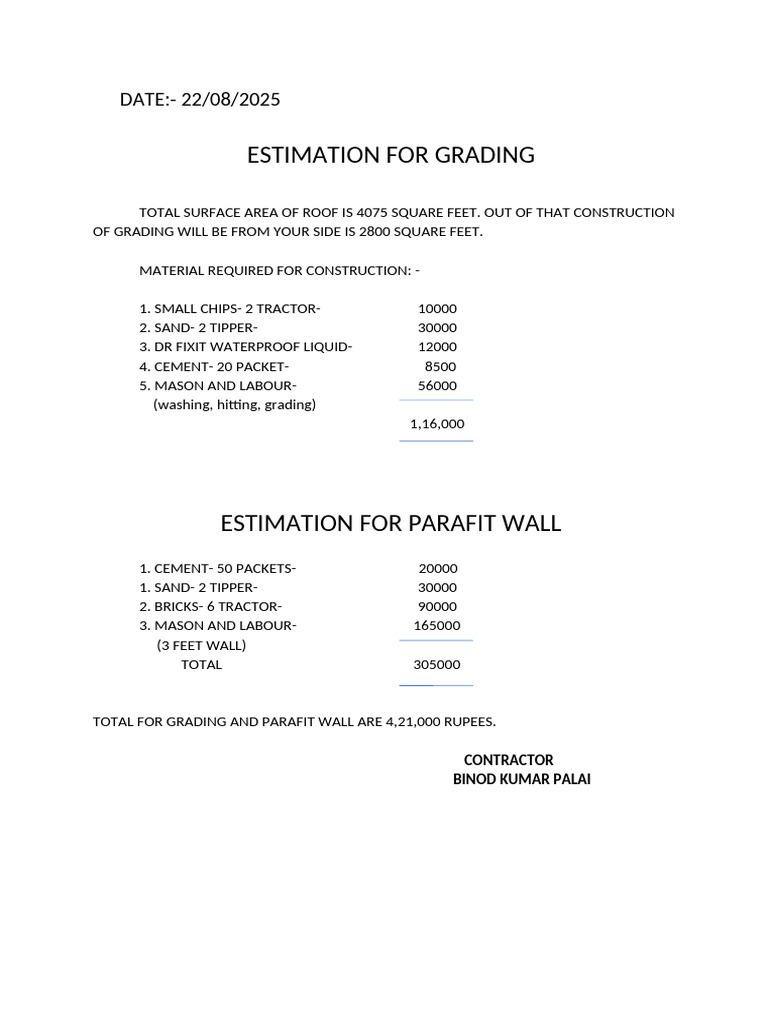 Grading and Parafit Wall Estimation | PDF