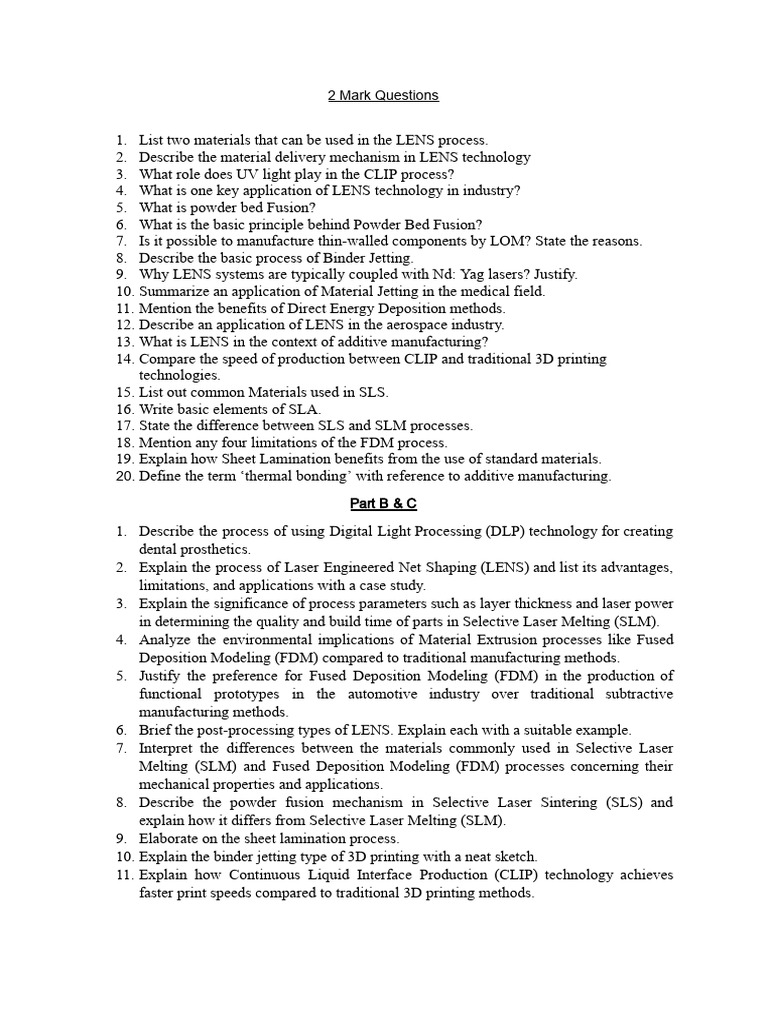 Possible Questions For IAT-II - 19.11.2024 | PDF | 3 D Printing | Materials