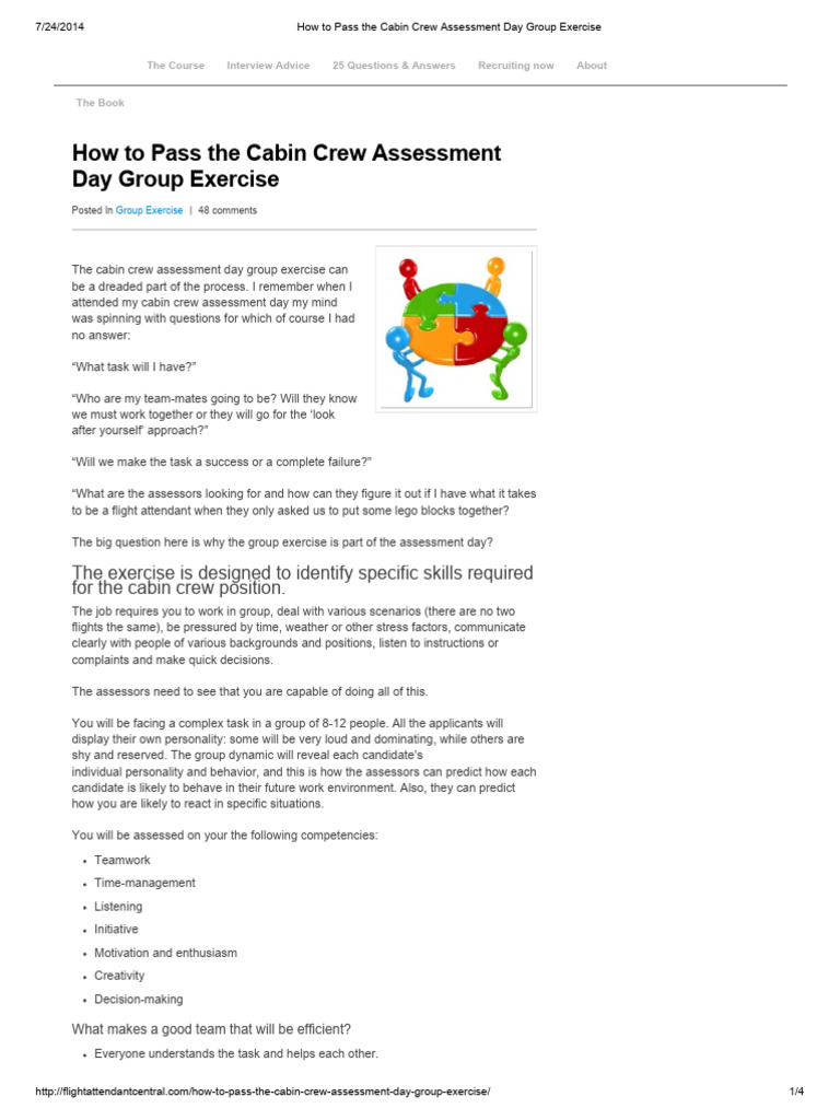 How To Pass The Cabin Crew Assessment Day Group Exercise | PDF | Flight Attendant | Behavioural ...