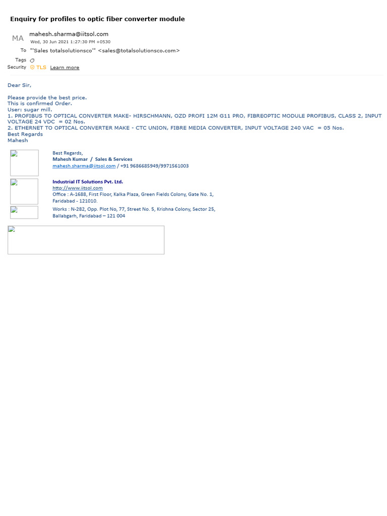 Enquiry for Profiles to Optic Fiber Converter Module | PDF